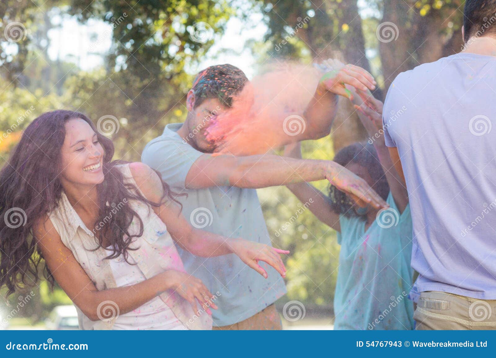 Friends Throwing Powder Paint Stock Image - Image of female, festival ...
