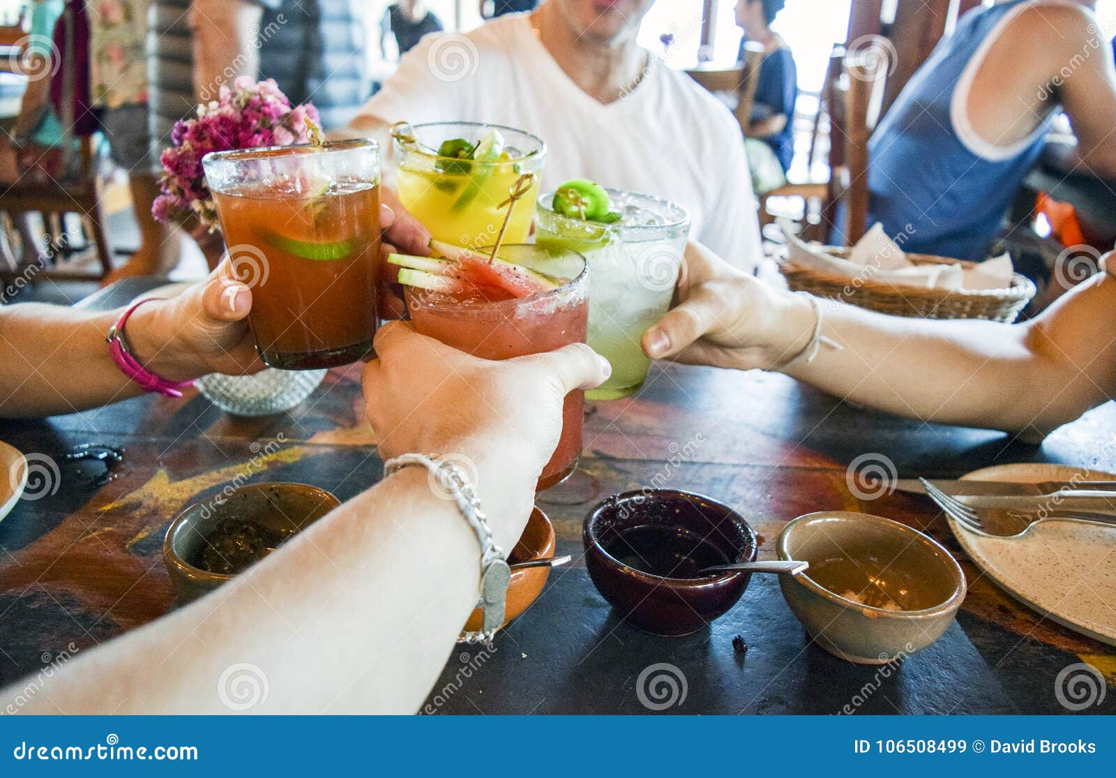 Friends Toasting With Tropical Drinks Stock Image Image Of Friends