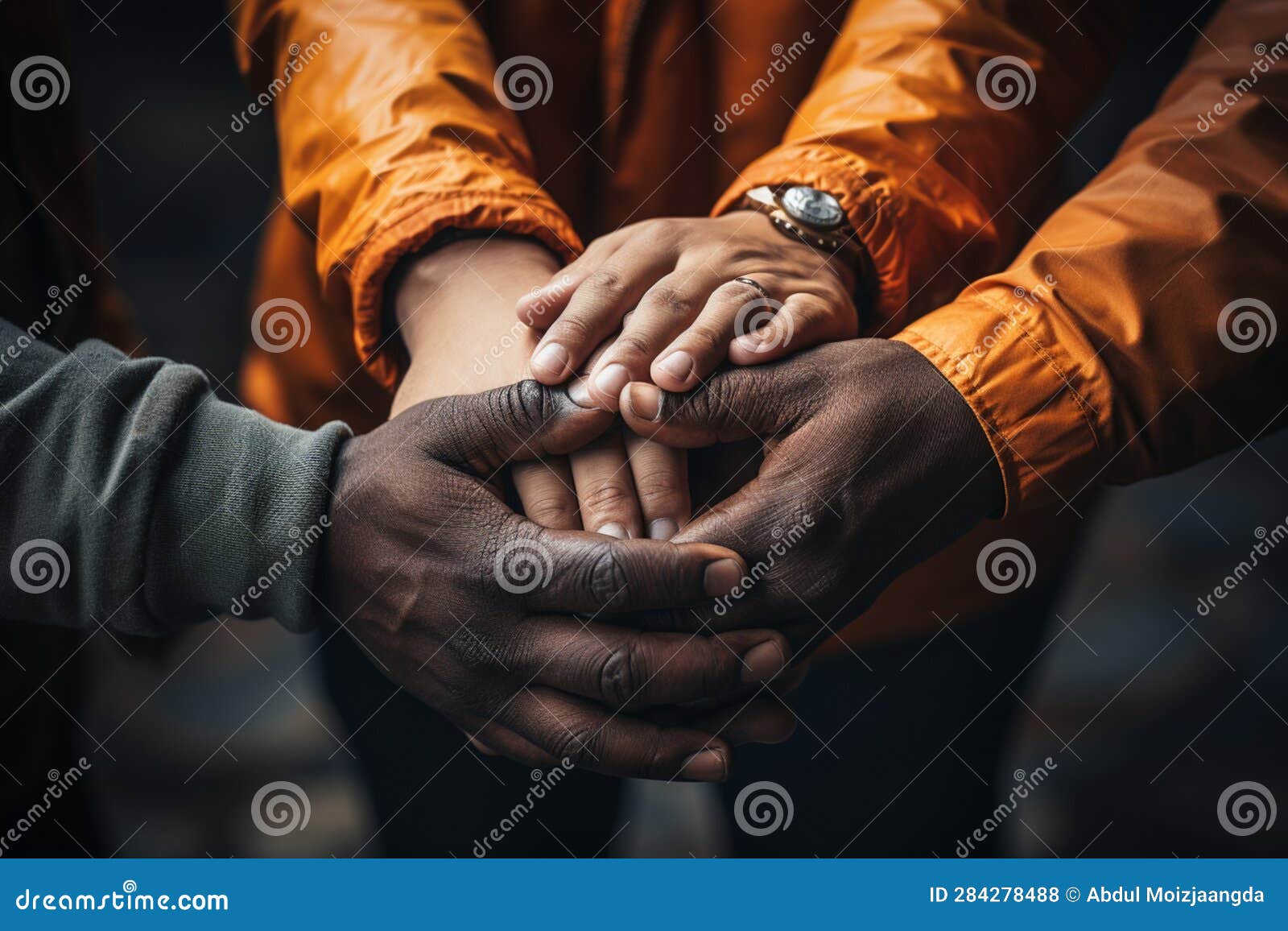 Friends Unite, Hands Clasped, Demonstrating the Power of Teamwork Stock ...