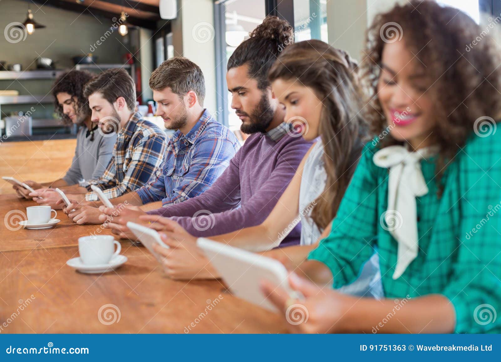 Friends Using Digital Tablets in Restaurants Stock Image - Image of ...