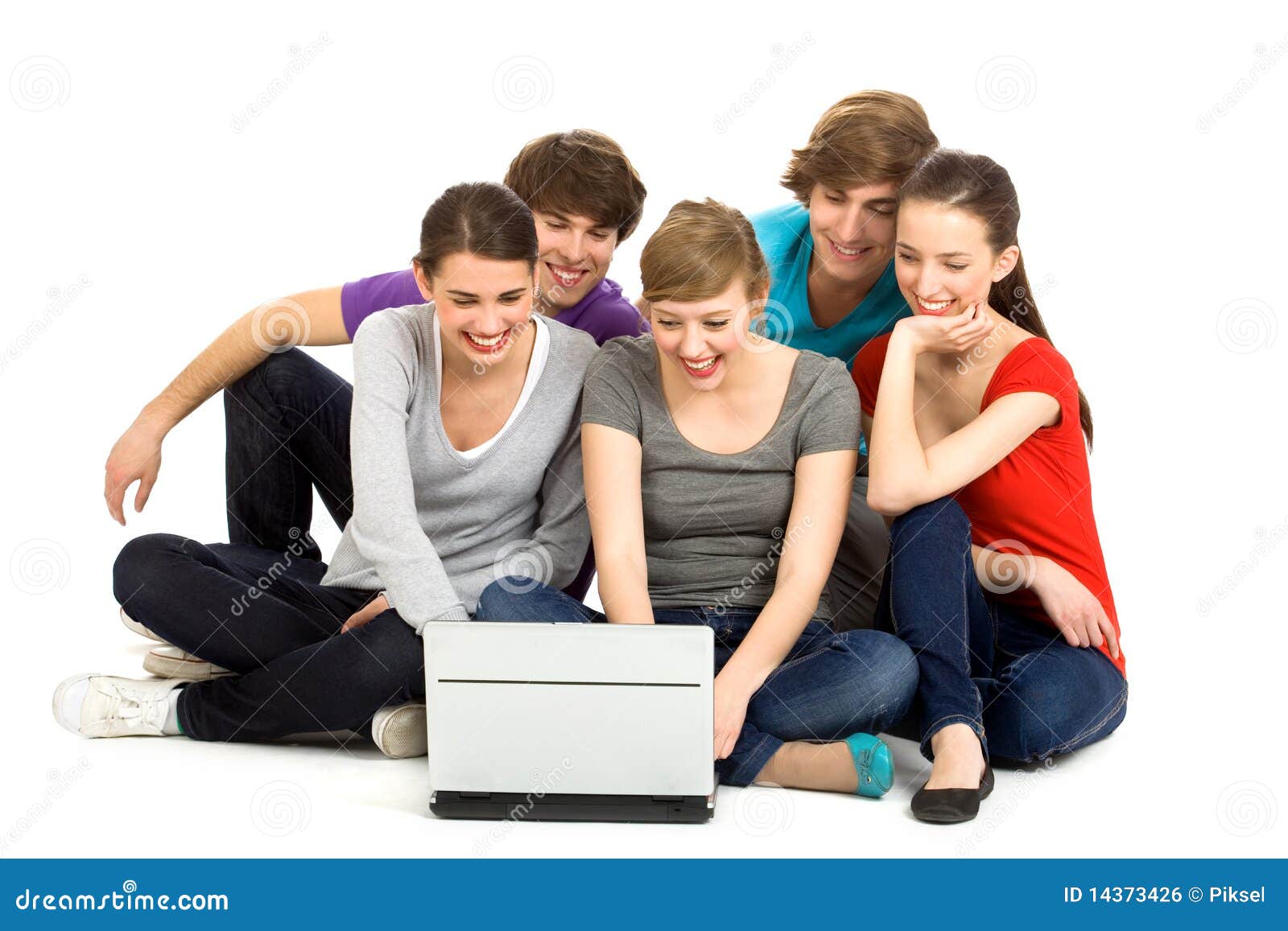 Friends using laptop stock photo. Image of male, happiness - 14373426