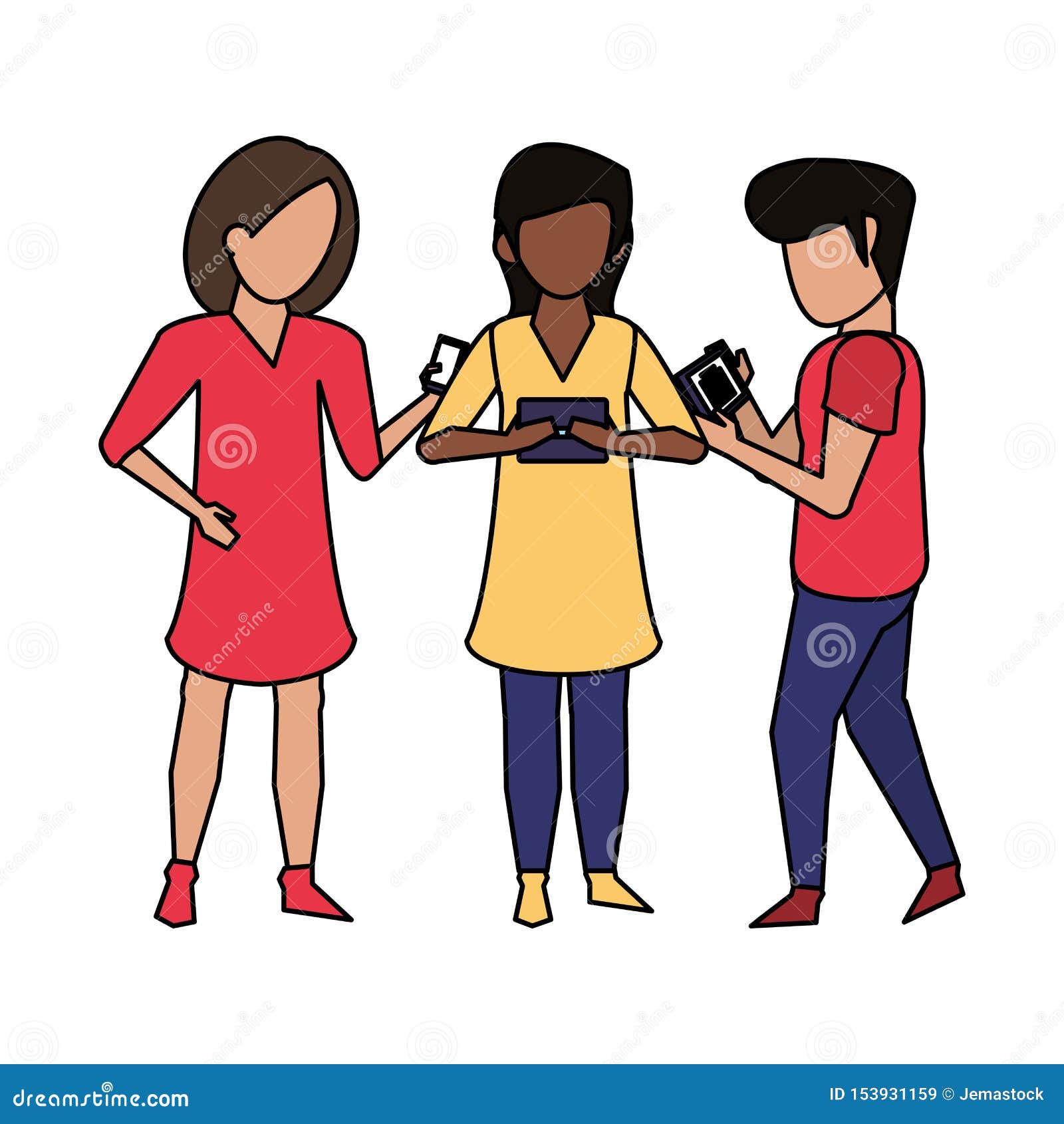 Friends Using Smartphone Technology Cartoon Stock Vector - Illustration ...