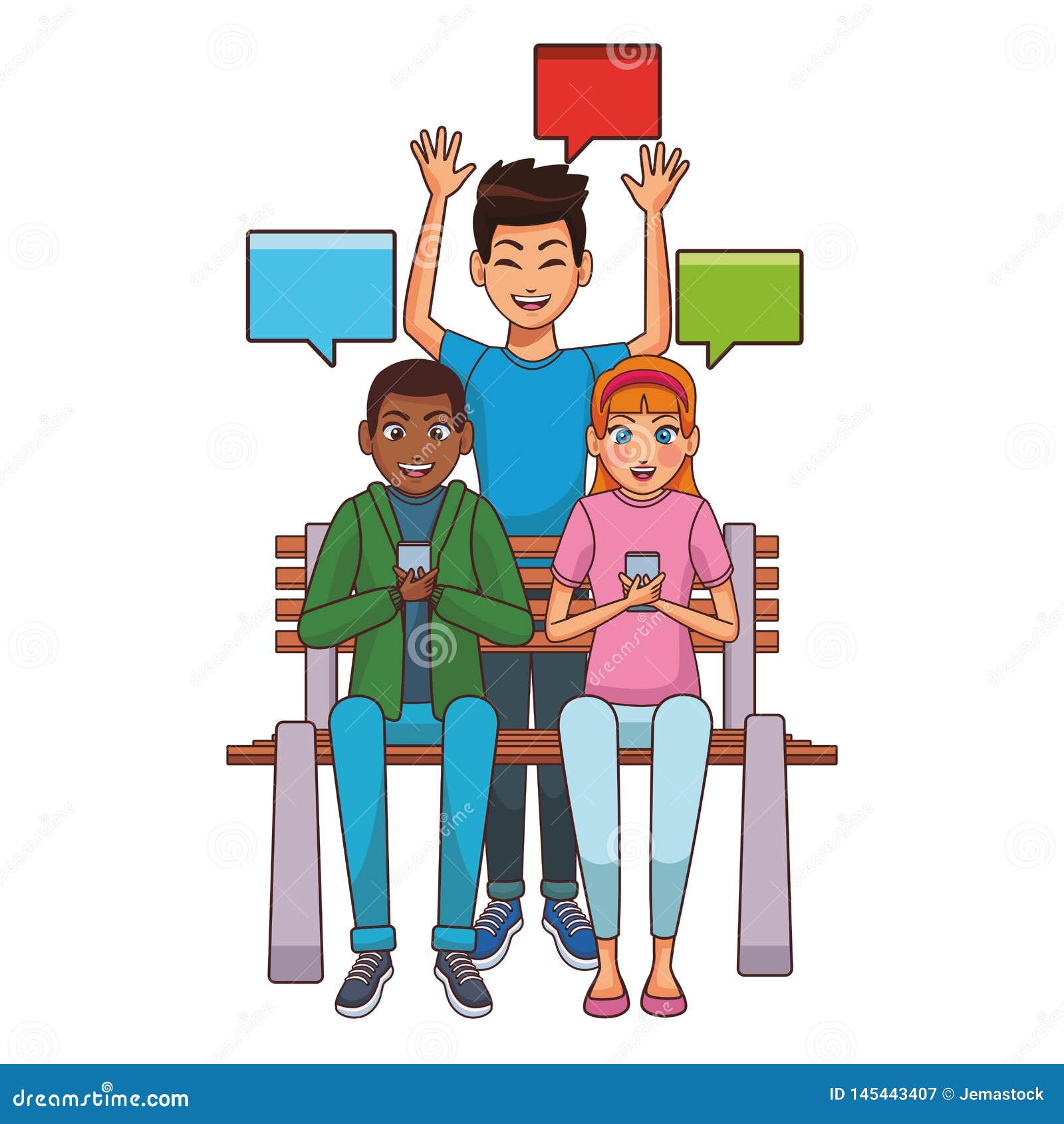 Friends Using Smartphones for Texting Stock Vector - Illustration of ...