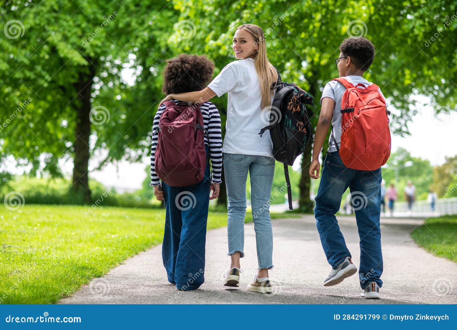 Friends Walking in the Park and Feeling Contented Stock Image - Image ...