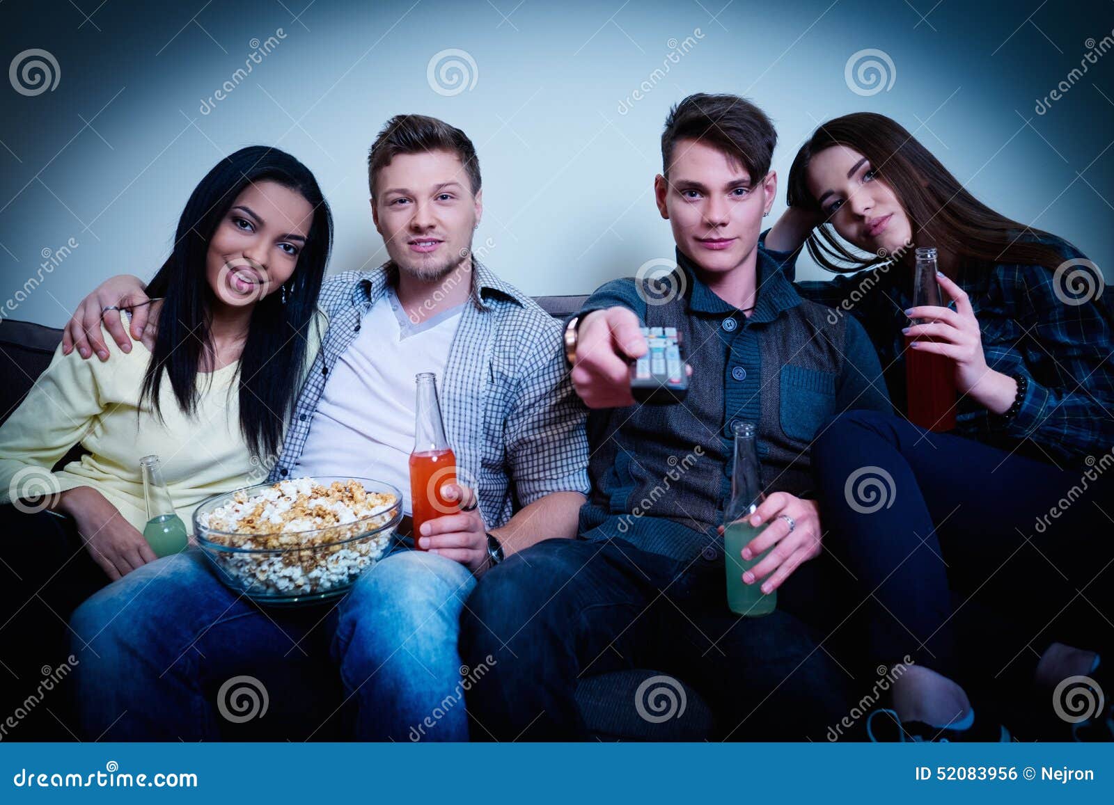 Friends watching movie stock photo. Image of happy, beer - 52083956