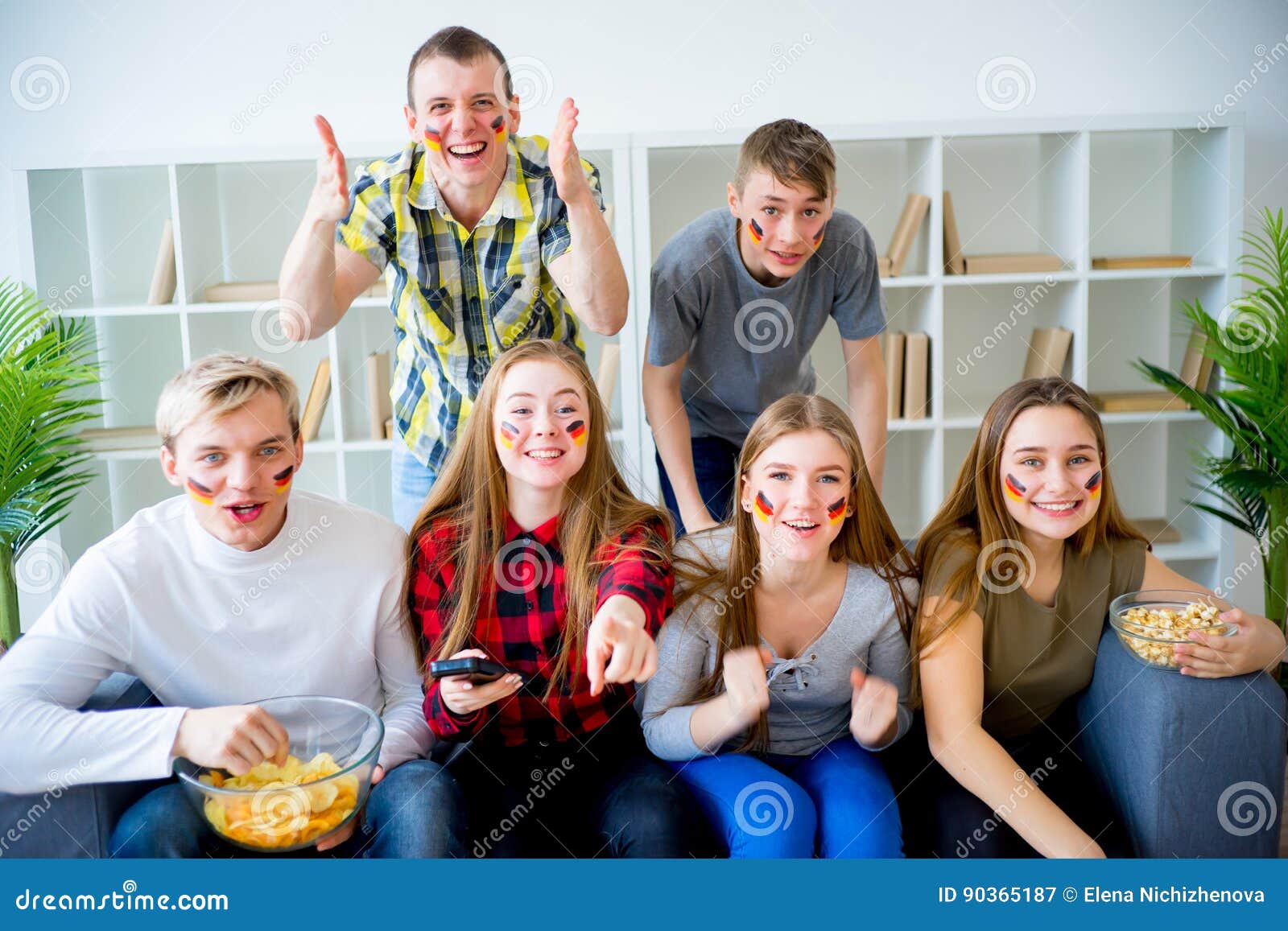 Friends Watching Sports on TV Stock Image - Image of excited, german ...