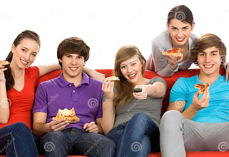 Friends watching TV stock image. Image of girls, people - 14295407