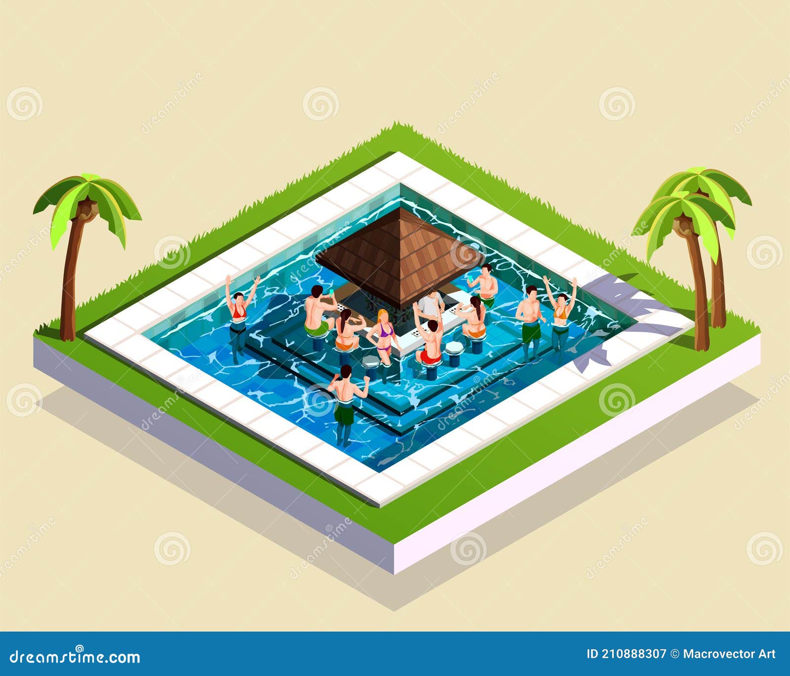 Friends In Water Park Isometric Illustration Stock Vector