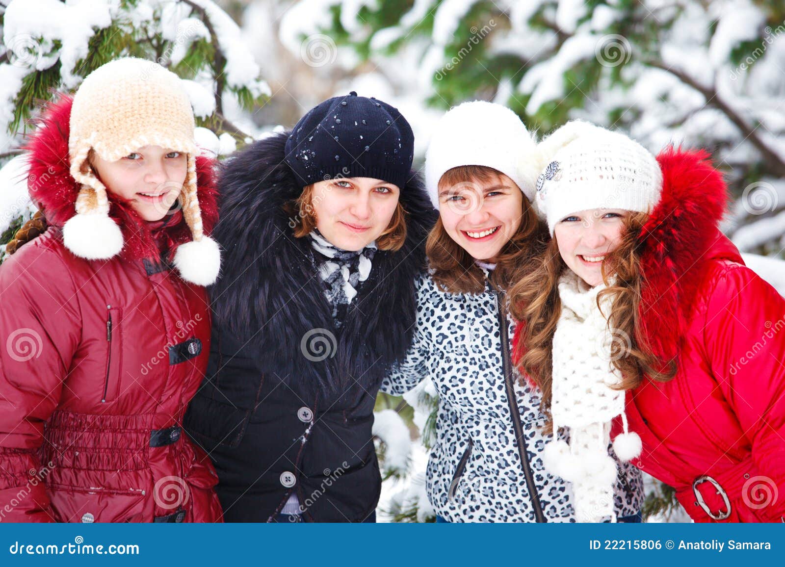 Friends in a winter park stock photo. Image of portrait - 22215806