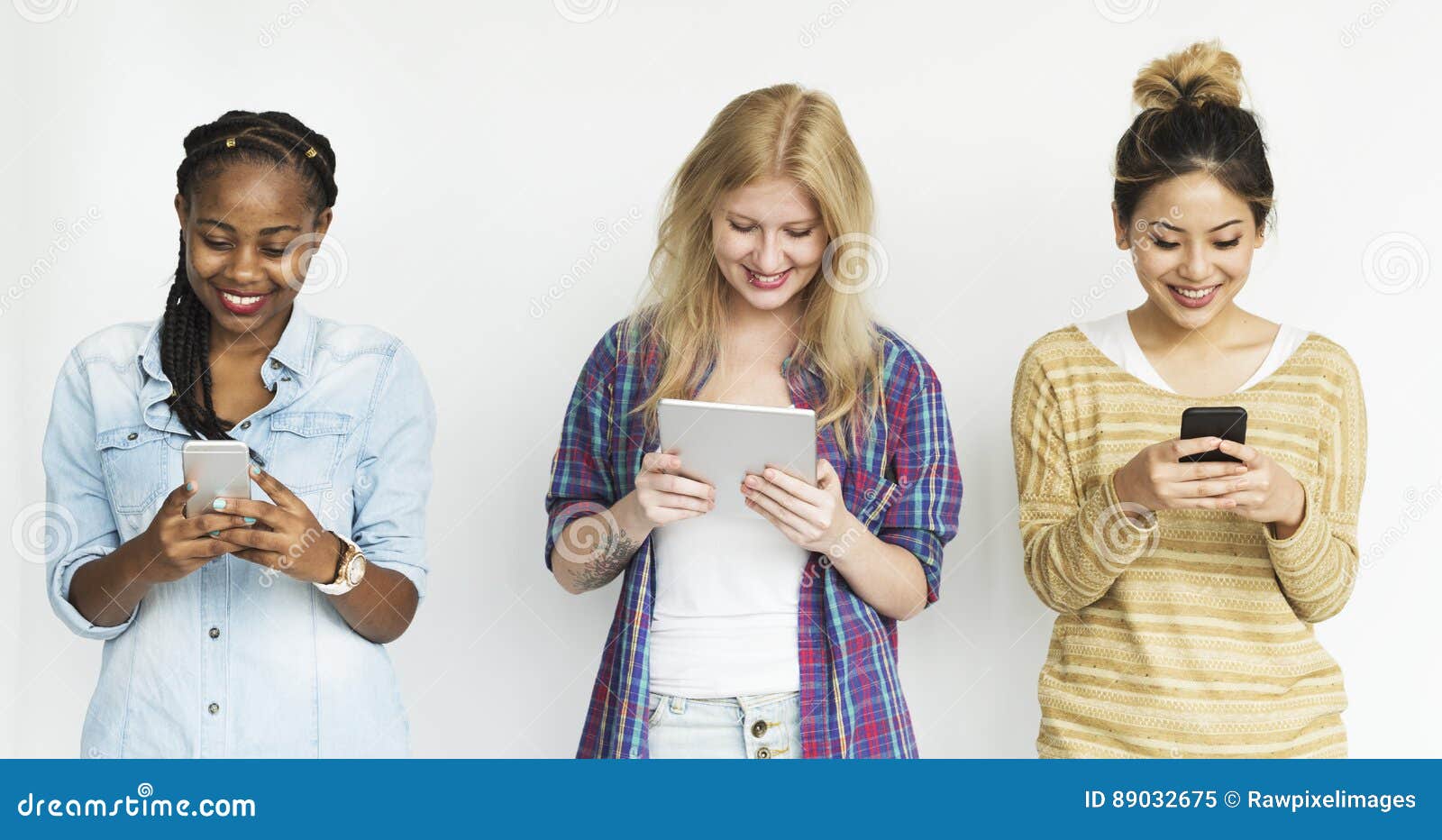 Friends of Women Using Digital Device Stock Image - Image of isolated ...