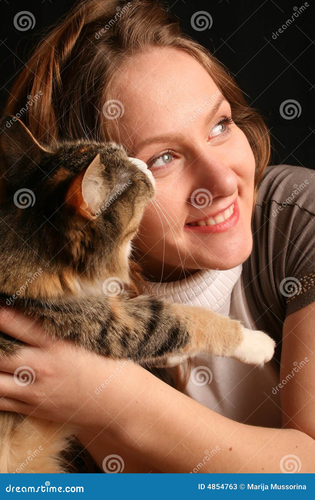 Friendship with cat stock image. Image of domestic, smiling - 4854763