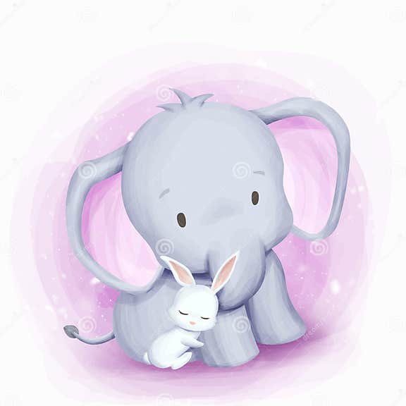 Friendship Elephant and Rabbit Illustration Stock Illustration ...