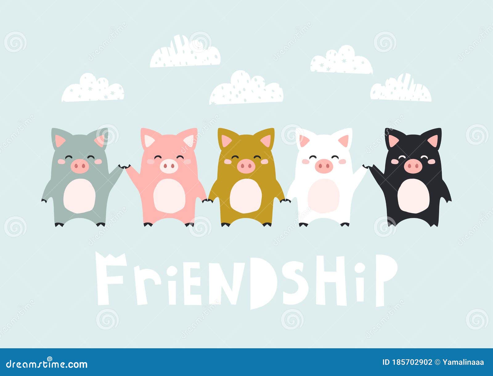 Cute Piglets Set. Little Pig In Puddle, Surprised, Sitting And Relaxing ...