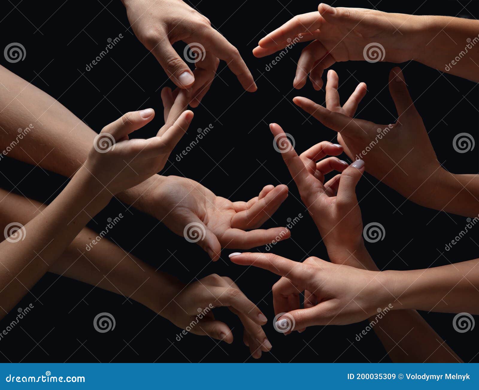 Hands of People`s Crowd in Touch Isolated on Black Studio Background ...