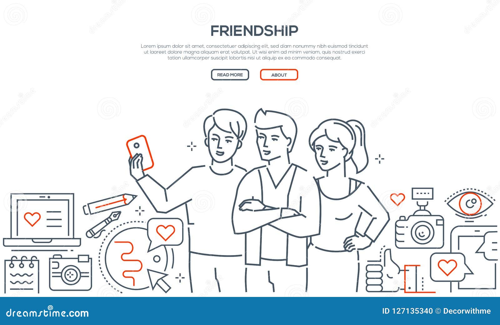 Friendship - Line Design Style Vector Web Banner Stock Vector ...