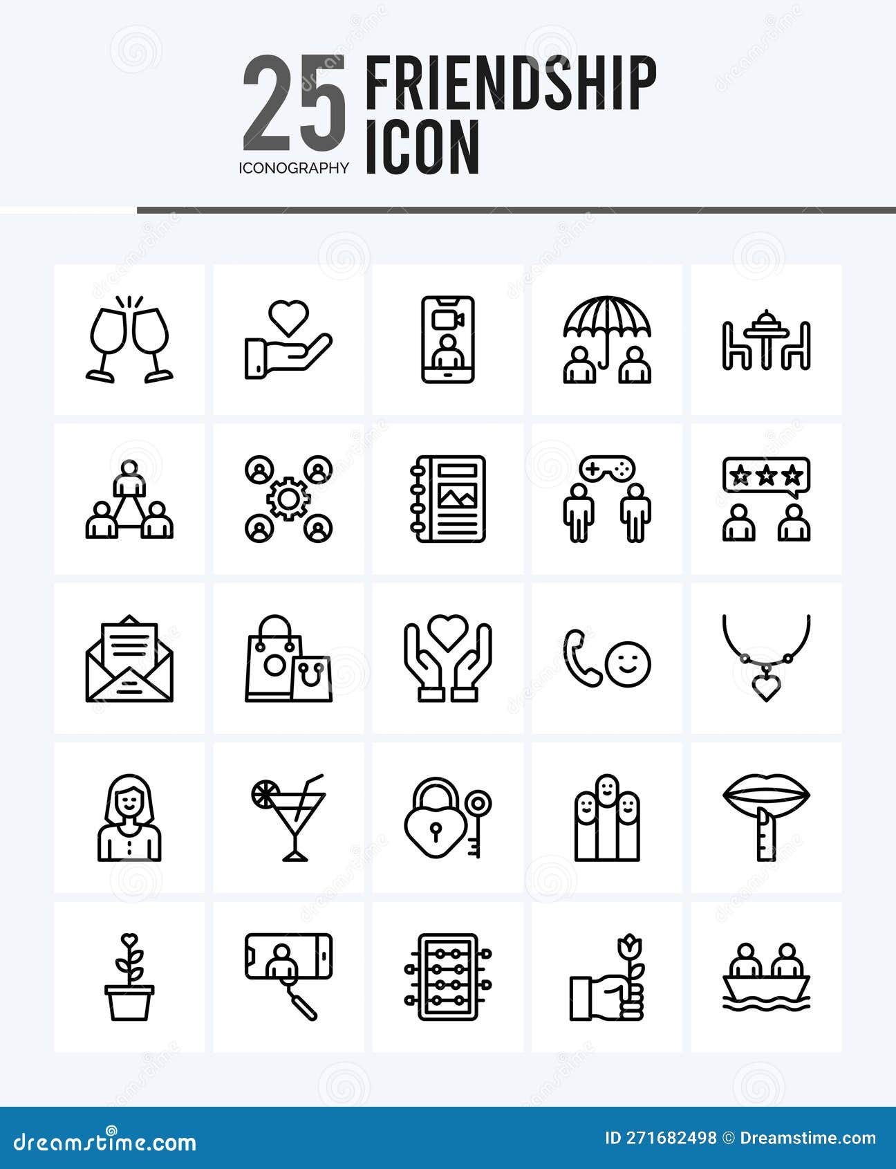 25 Friendship Outline Icons Pack Vector Illustration Stock Vector ...