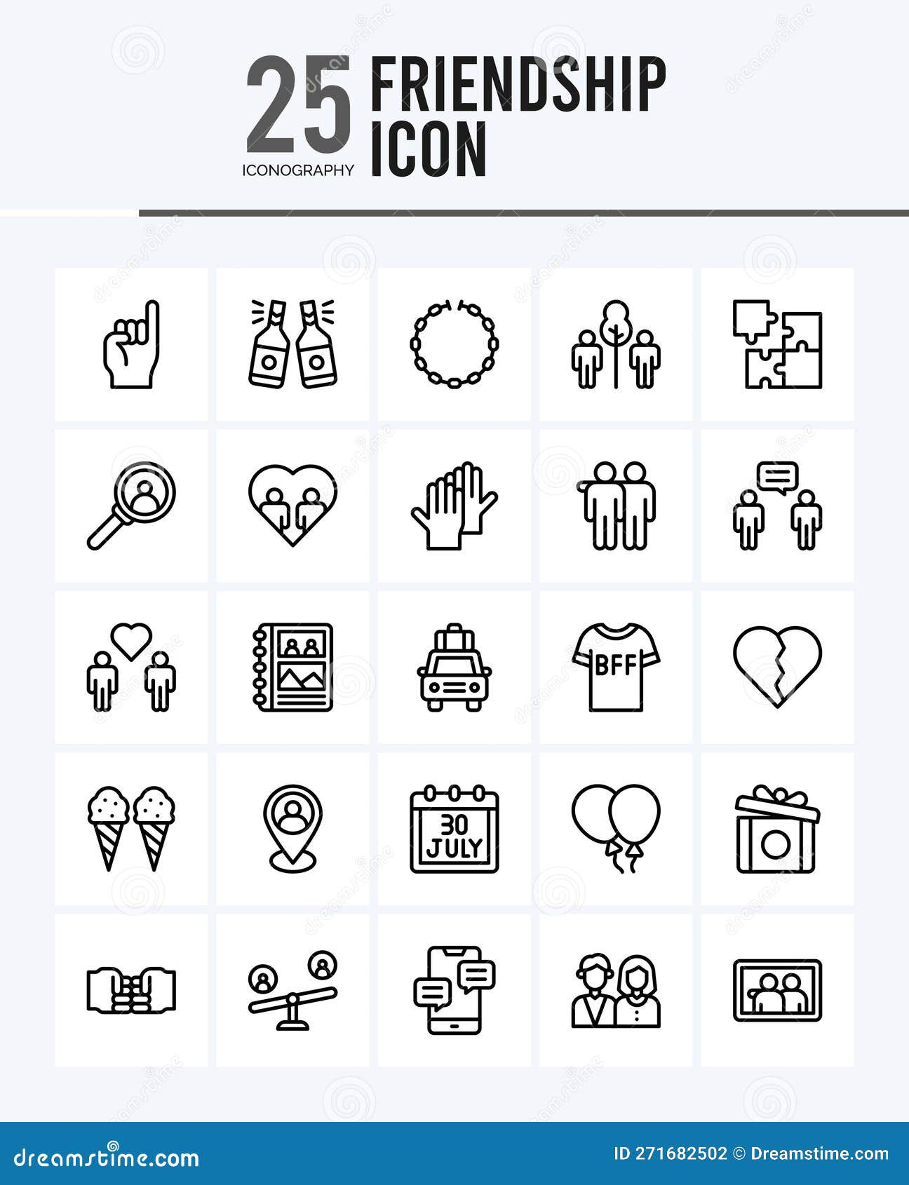25 Friendship Outline Icons Pack Vector Illustration Stock Vector ...
