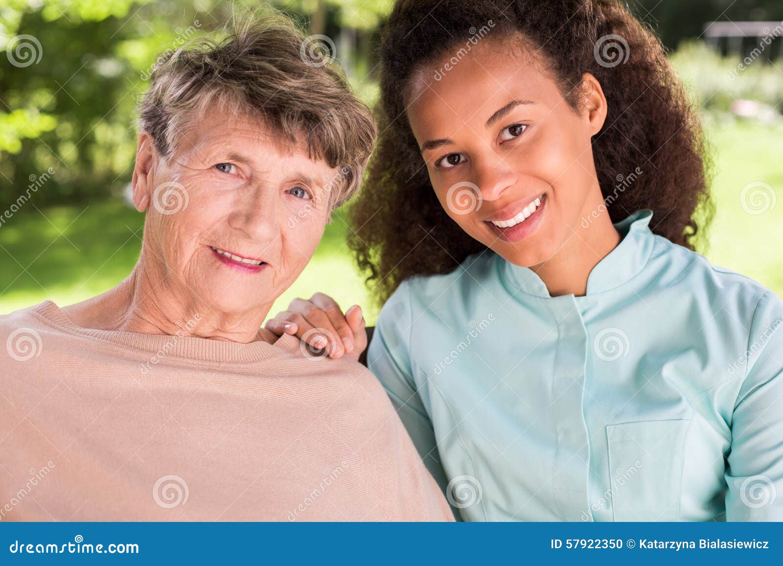 Friendship between Retiree and Nurse Stock Photo - Image of outdoors ...