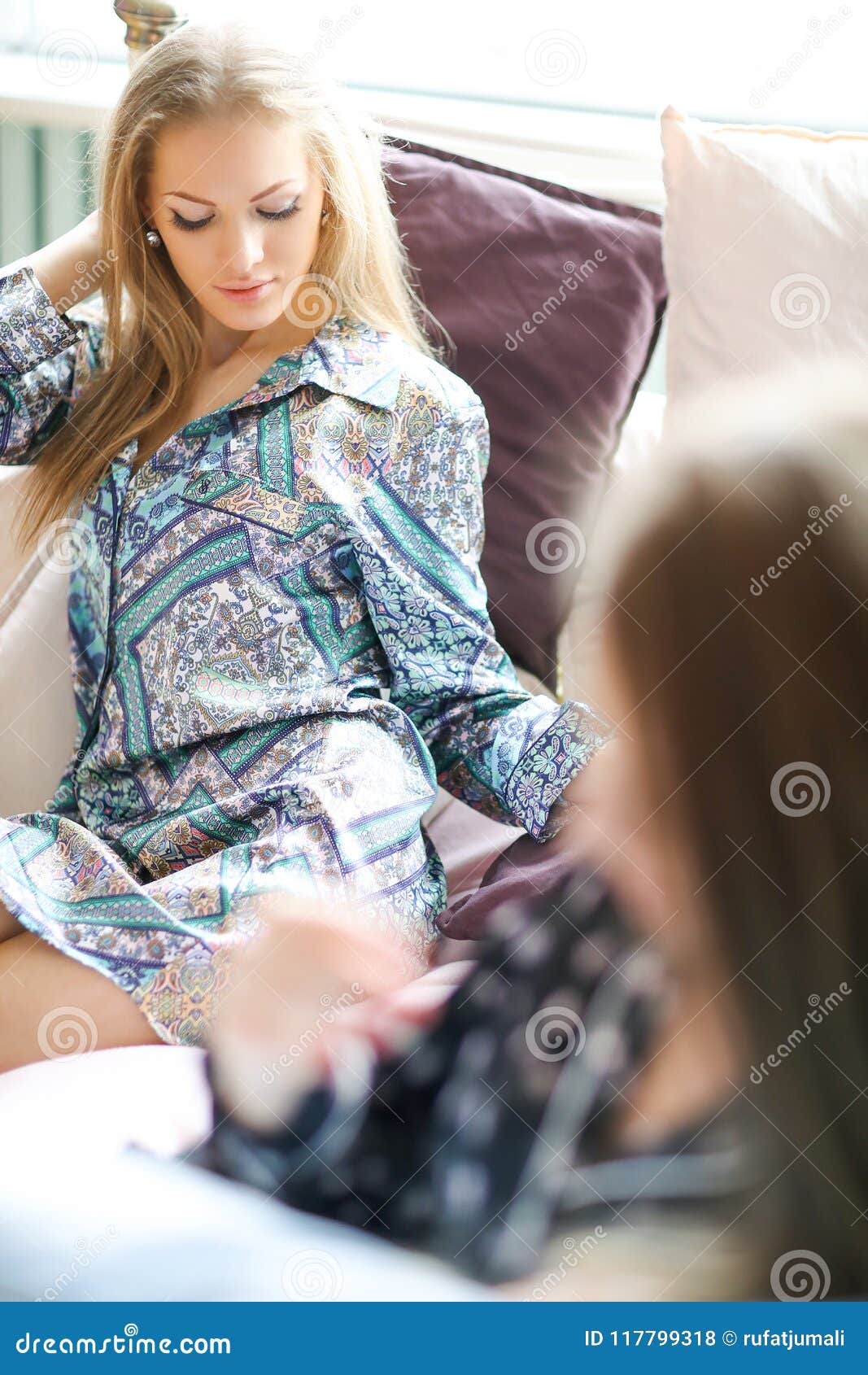 Women in bed stock photo. Image of comfort, freshness - 117799318