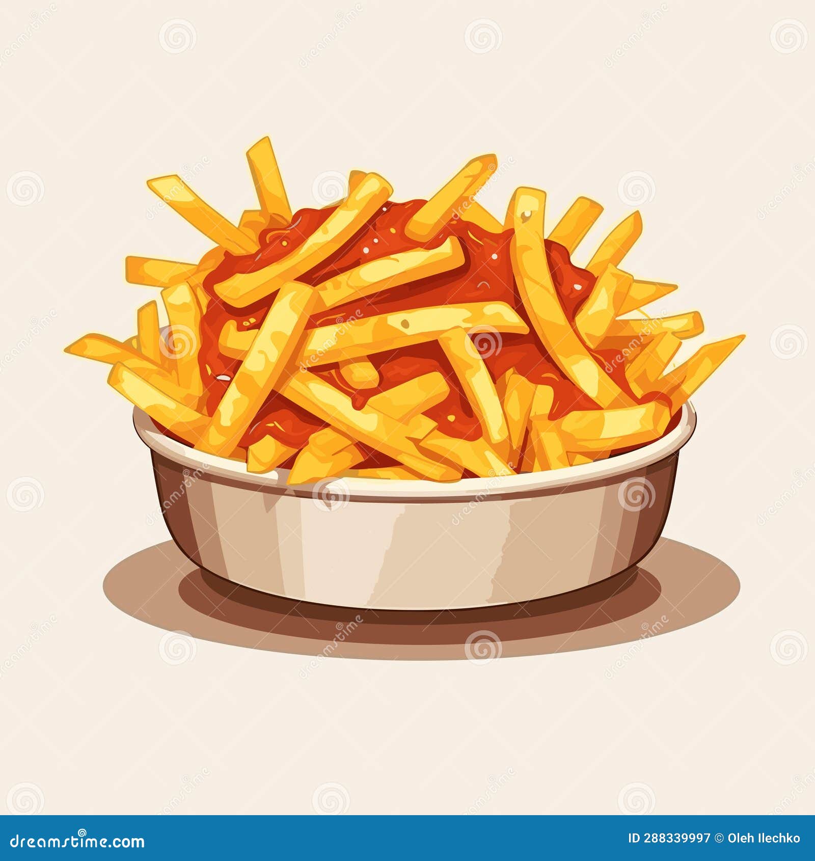 Fries with Meat and Cheese Vector Flat Isolated Illustration Stock ...