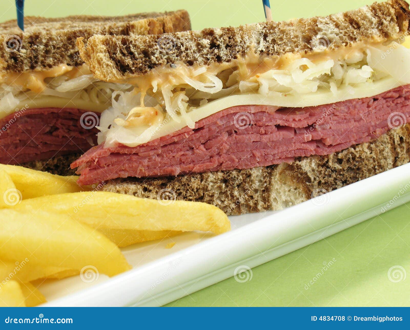 Fries & Reuben stock photo. Image of beef, meal, condiment - 4834708