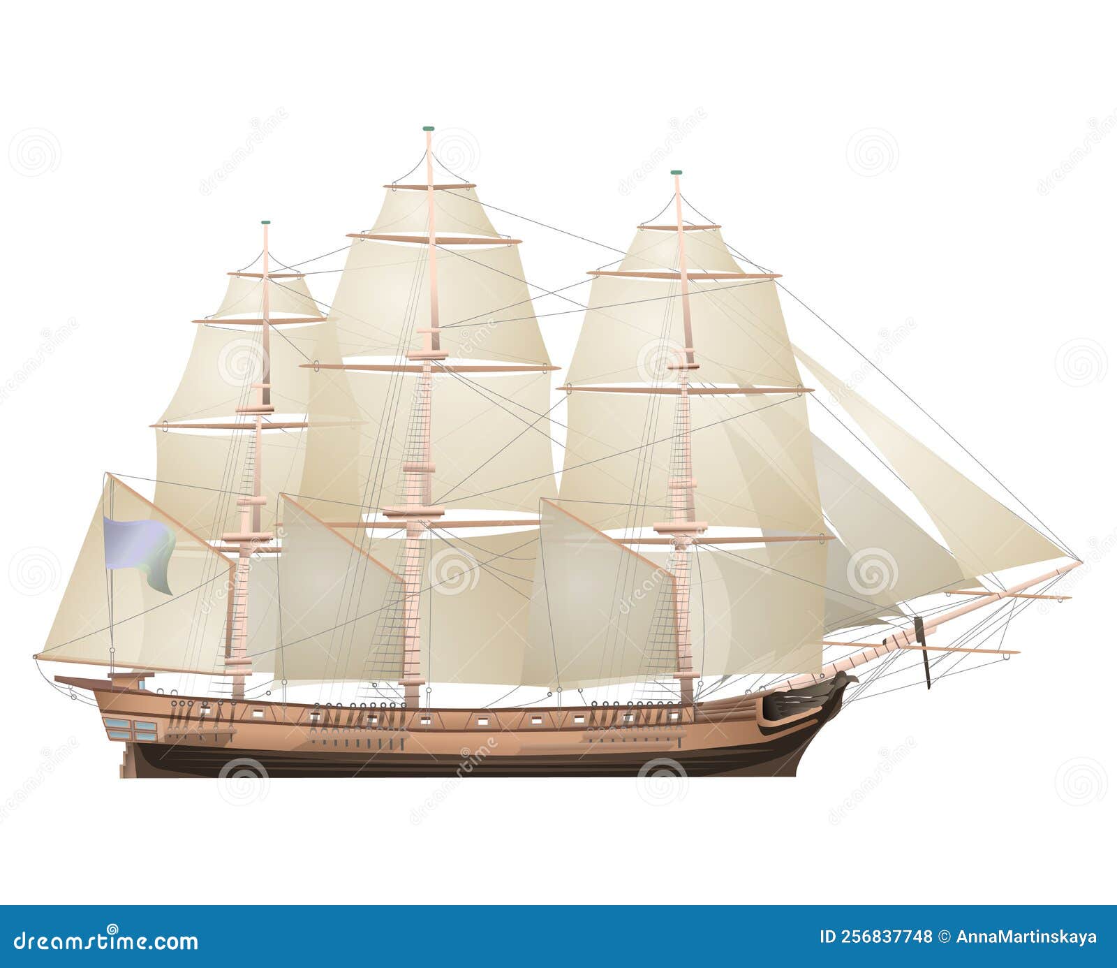 Frigate with Sails. Ship Model from Side View Stock Vector ...