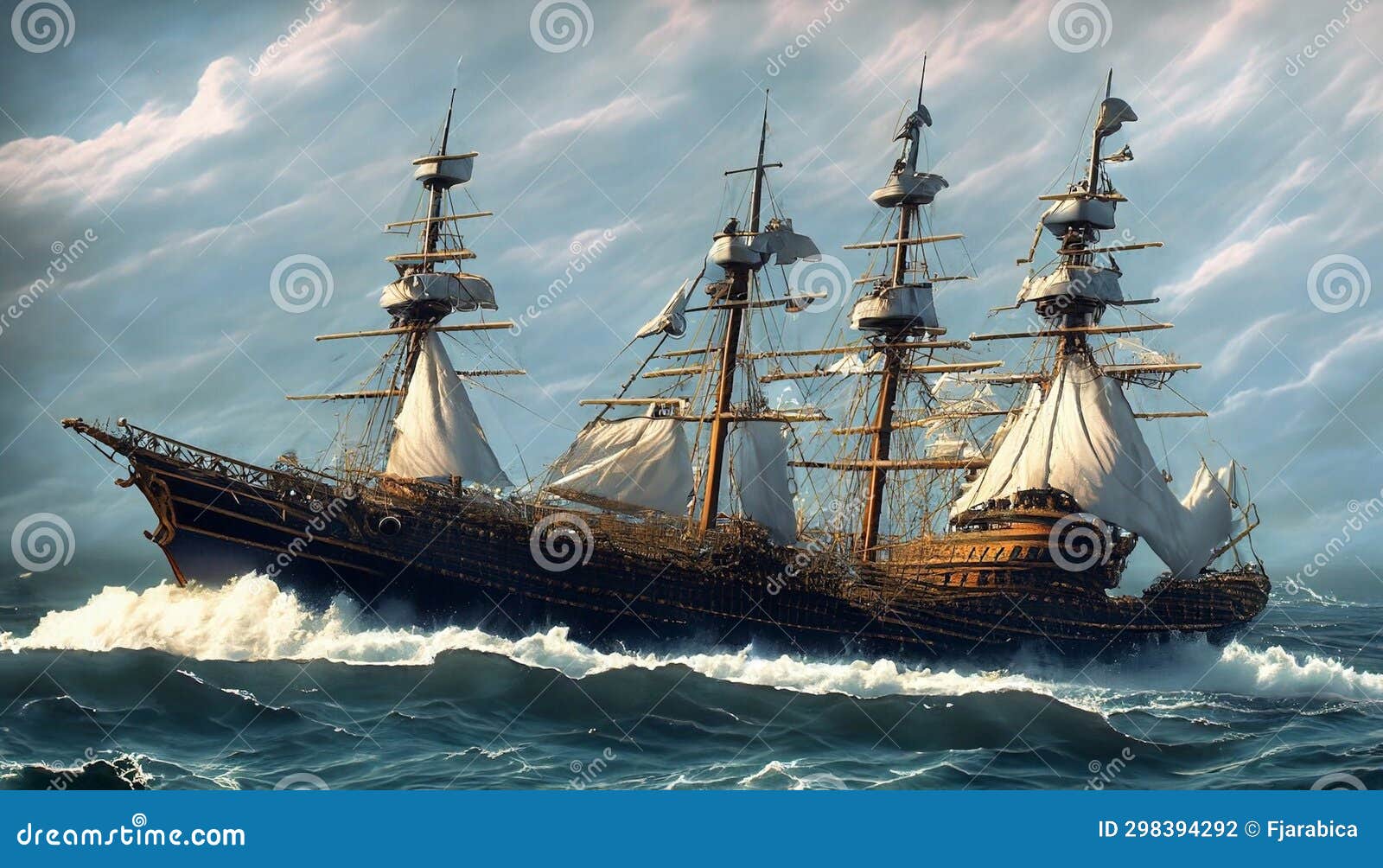 Frigate at sea stock illustration. Illustration of tall - 298394292