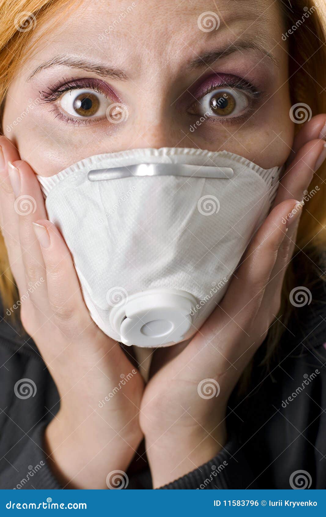 Frighten Woman Wearing Mask Stock Photo - Image of business, bacterium ...