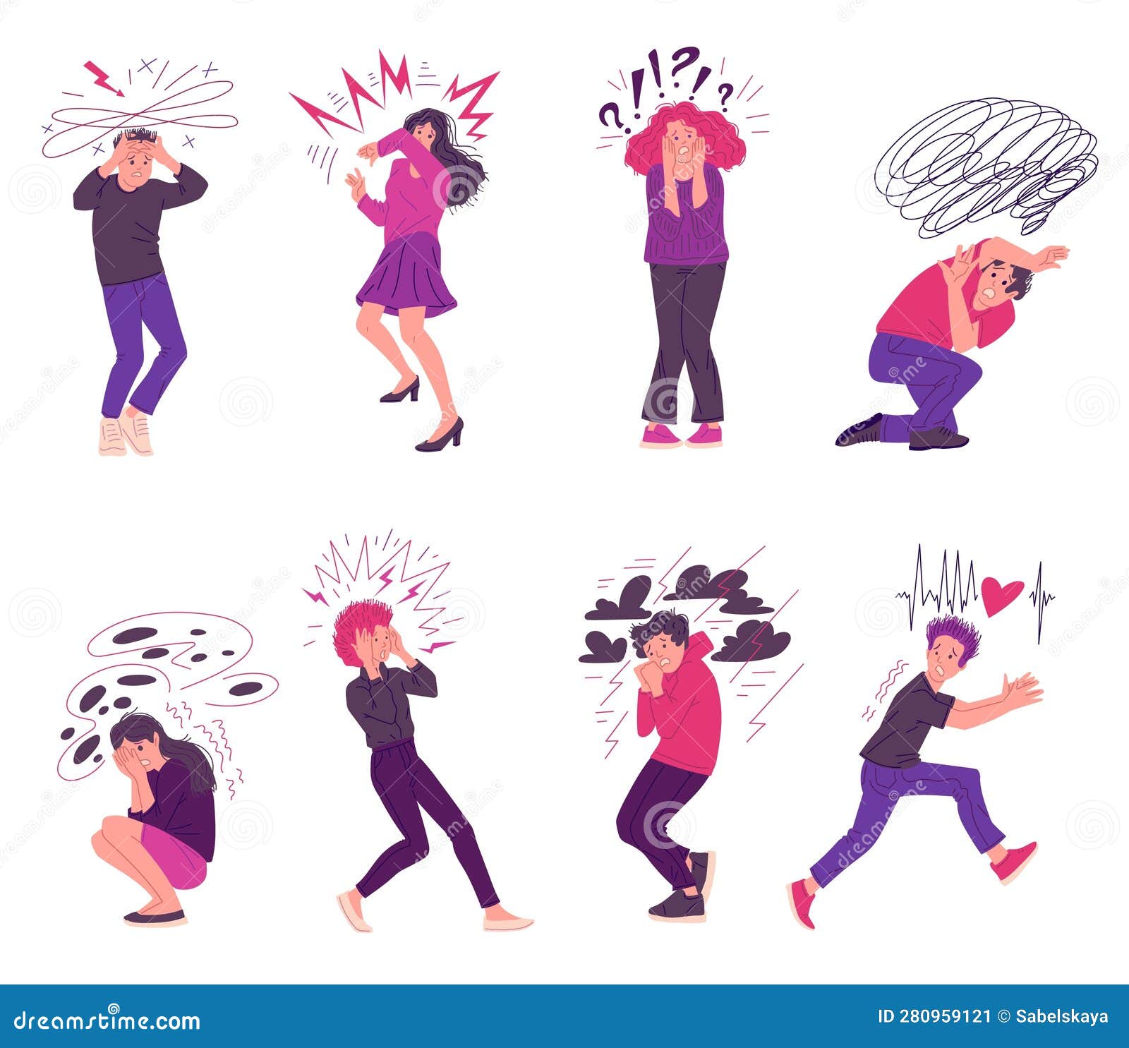 Frightened Afraid People Running in Panic, Flat Vector Illustration ...
