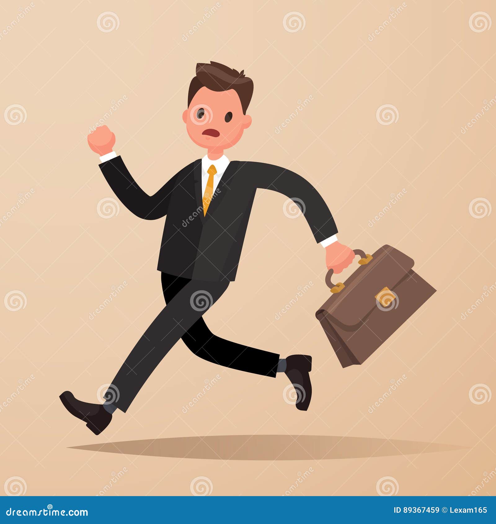 Frightened Businessman is Running. the Office Worker is Late for Stock ...