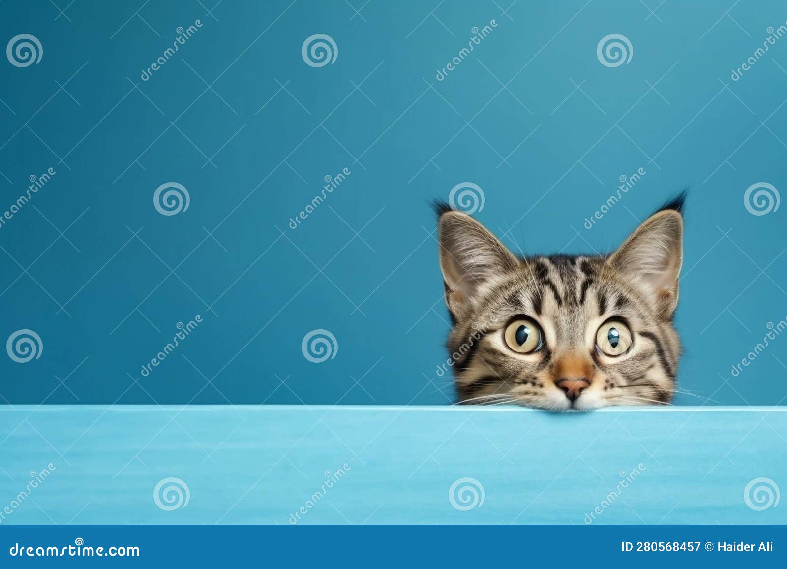 Frightened Cat Peeks Behind Corner. Generative AI Stock Illustration ...