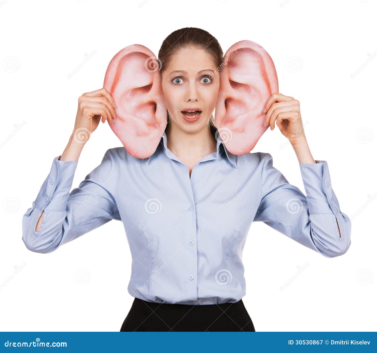 A Frightened Cute Little Blonde Girl In A Blue Dress Clings To Her ...