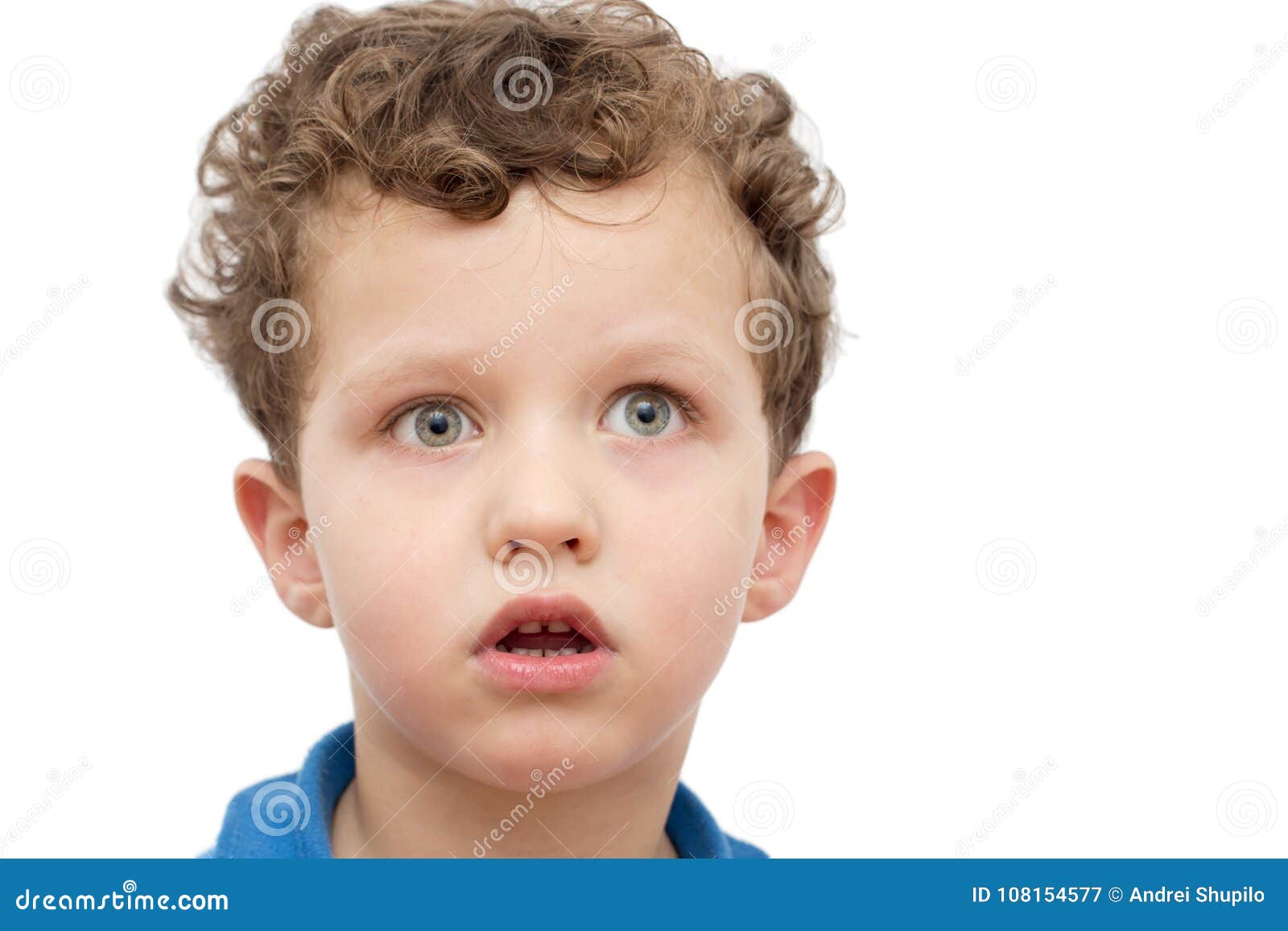 Frightened Face of a Boy on a White Stock Image - Image of afraid ...