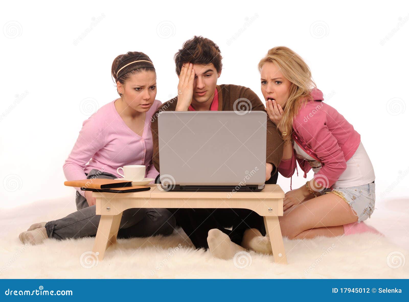 Group Of Frightened People, Woman And Man Stressful Keeping Hands On ...