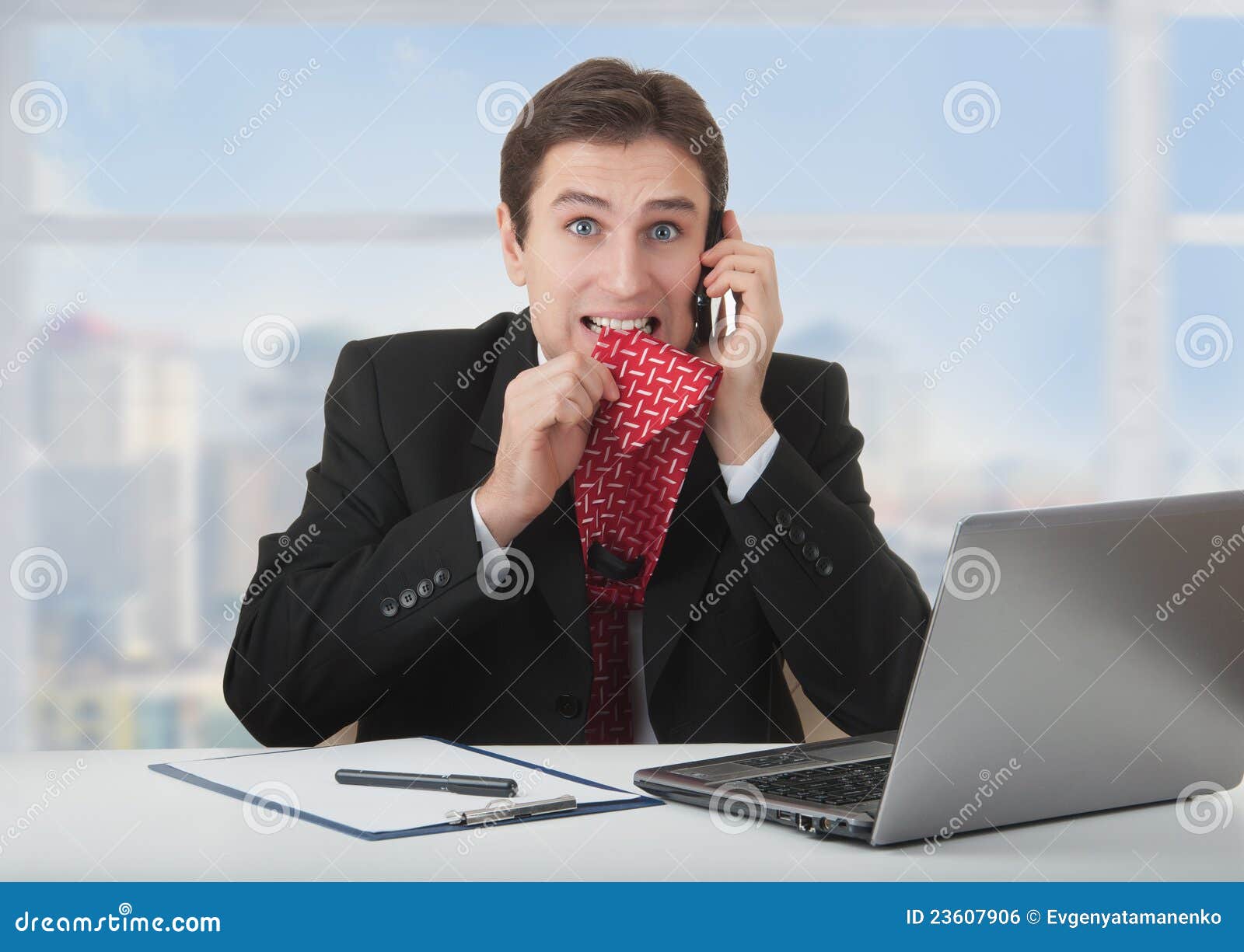 Frightened Frustrated Businessman Talking Phone Stock Photo - Image of ...