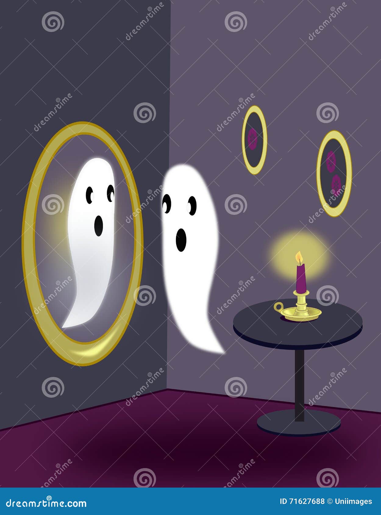 Frightened Man In Dark With Ghosts And Monsters Holding Candle, Vector ...