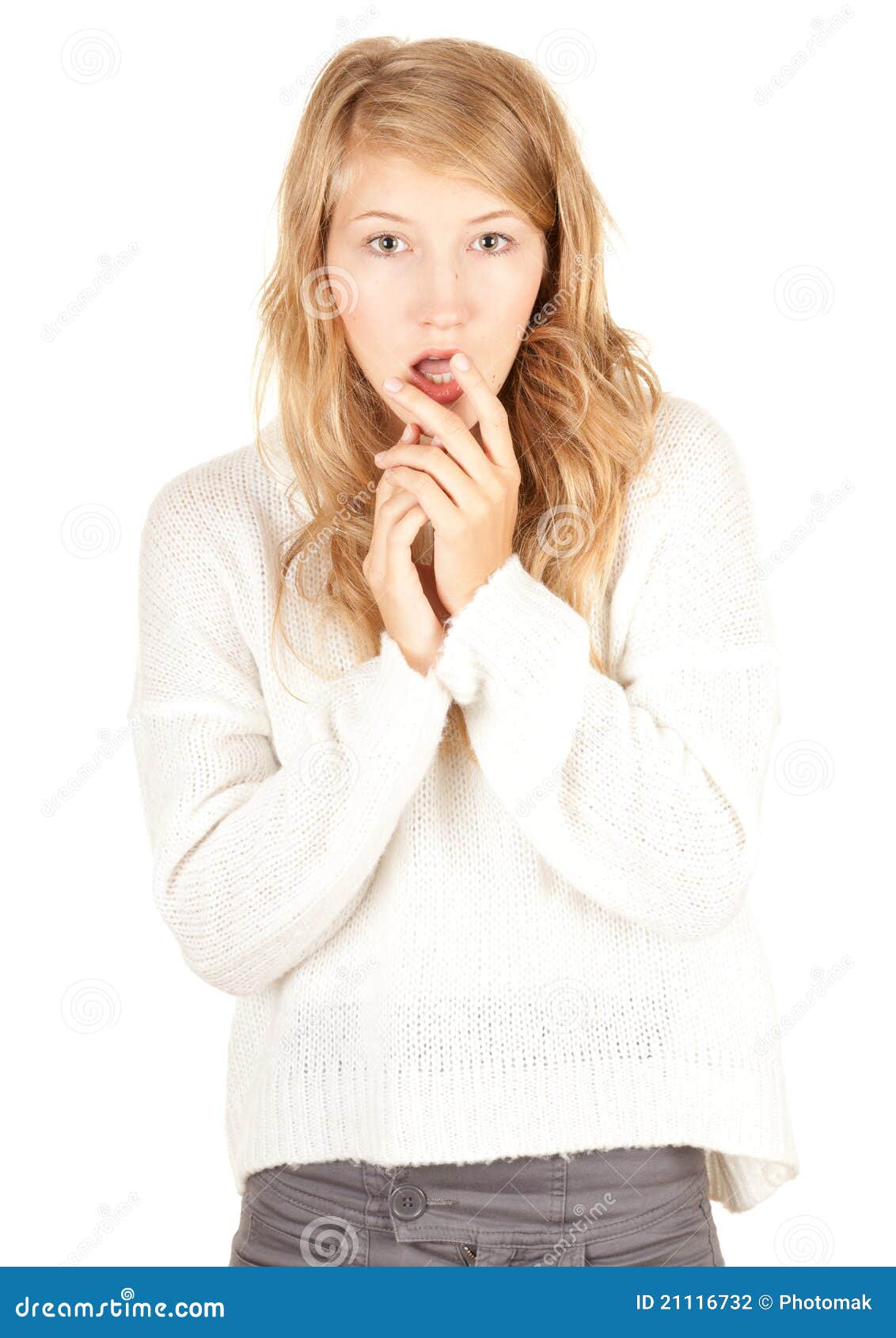 Frightened girl stock photo. Image of casual, positive - 21116732