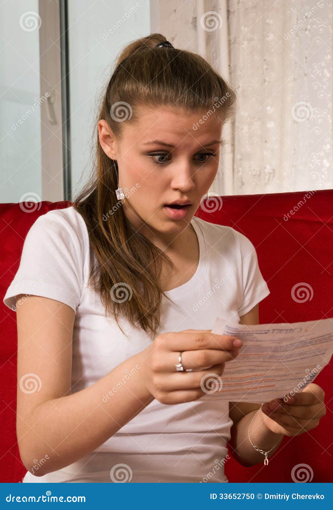 Frightened Girl Reading a Medicine Instruction Stock Photo - Image of ...