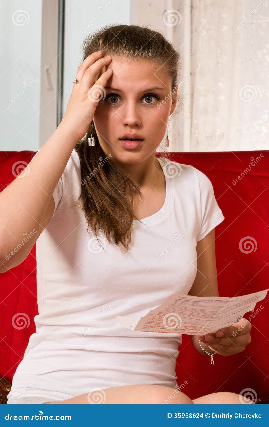 Frightened Girl Reading a Medicine Instruction Stock Photo - Image of ...