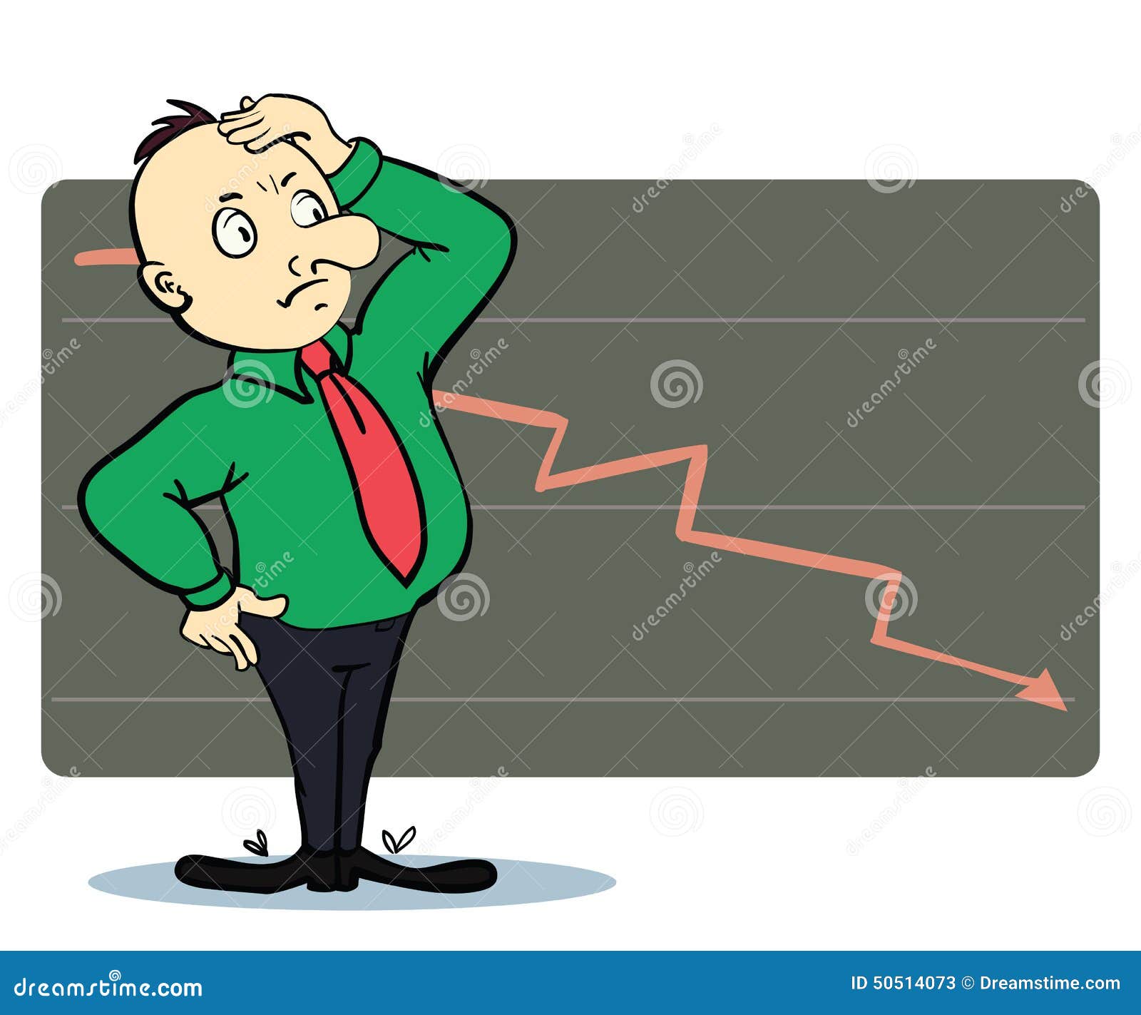 Frightened Man in a Chart Going Down. Cartoon Stock Vector ...