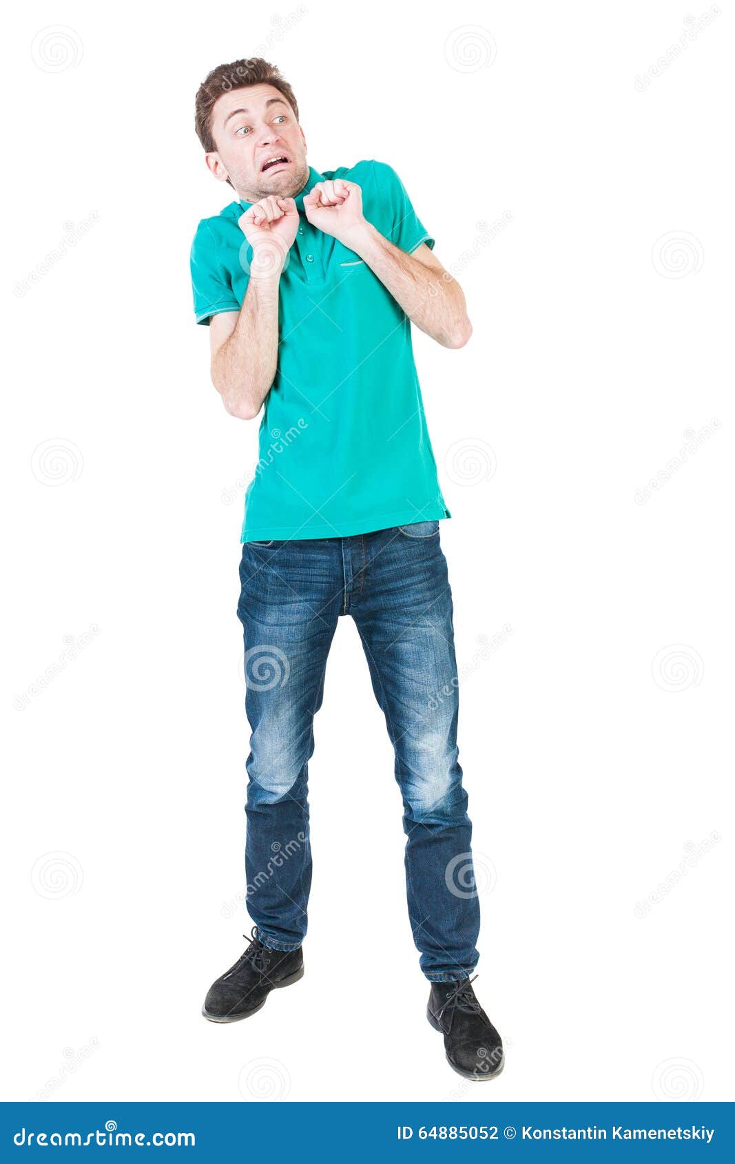 Frightened Man Stood With A Frightened Look On His Face. Stock Photo ...