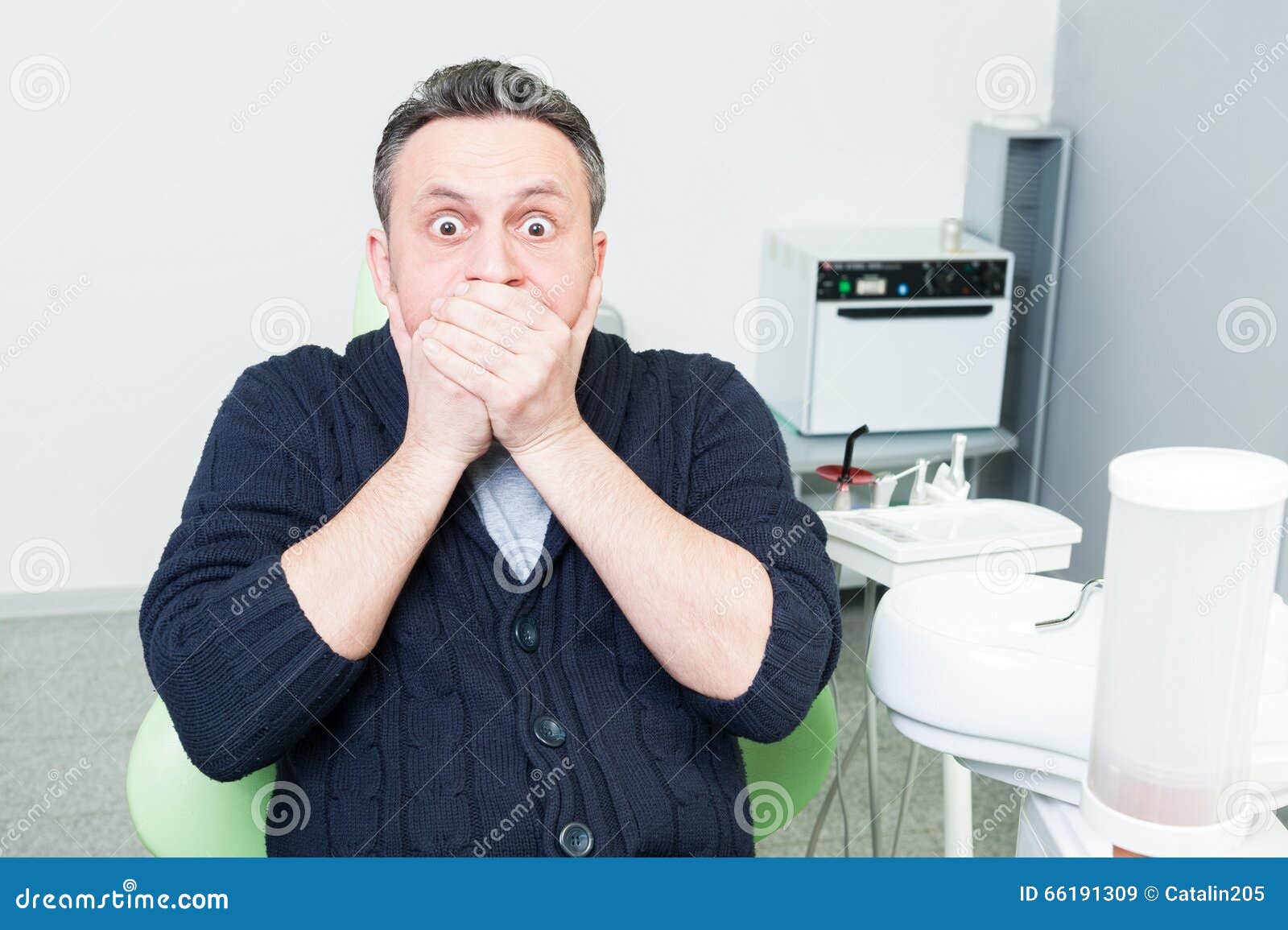 Frightened Patient at Dentist Stock Image - Image of caries, hand: 66191309