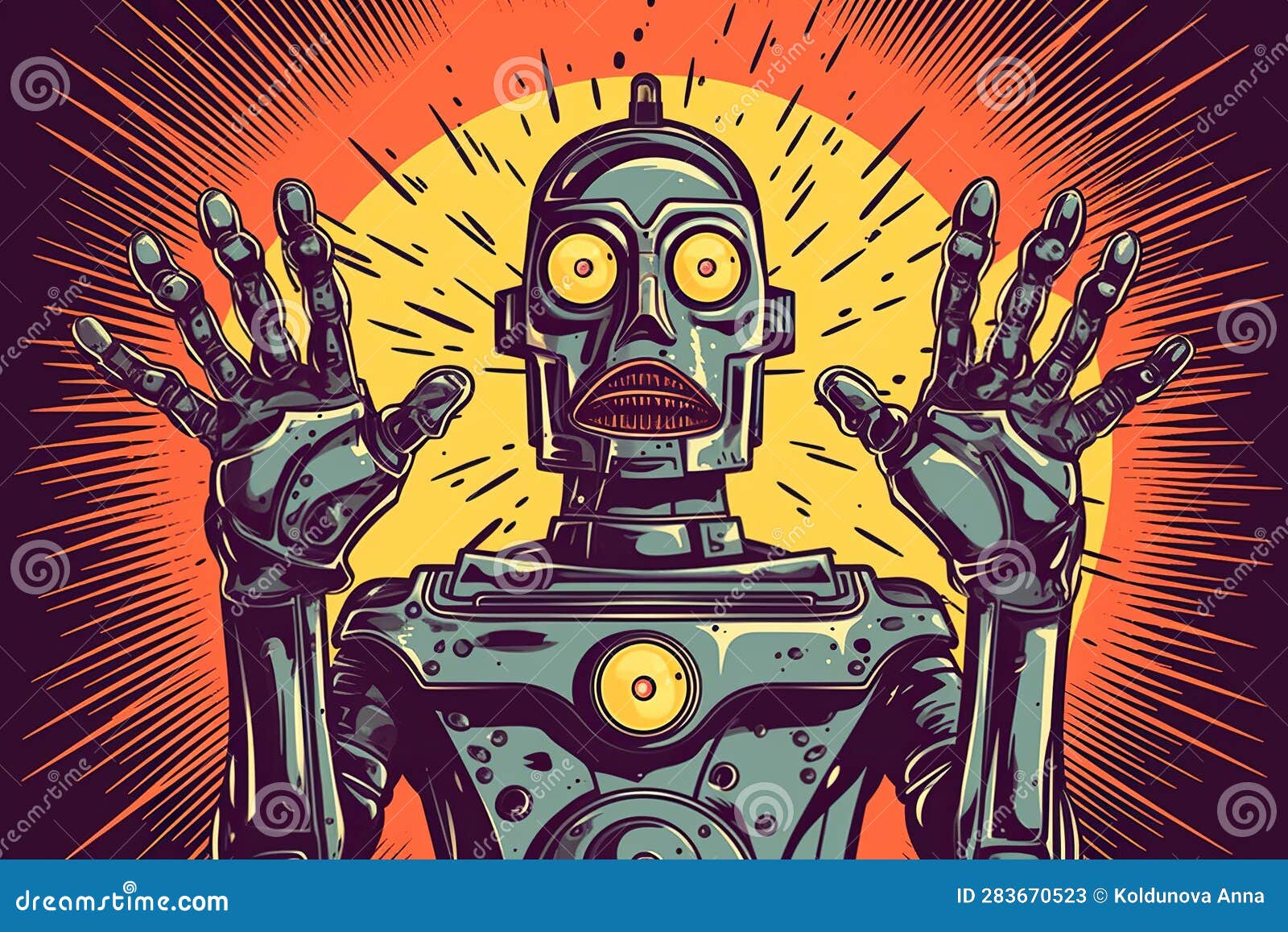 The Frightened Robot Raised Its Hands in Panic, Concept of Autonomous ...