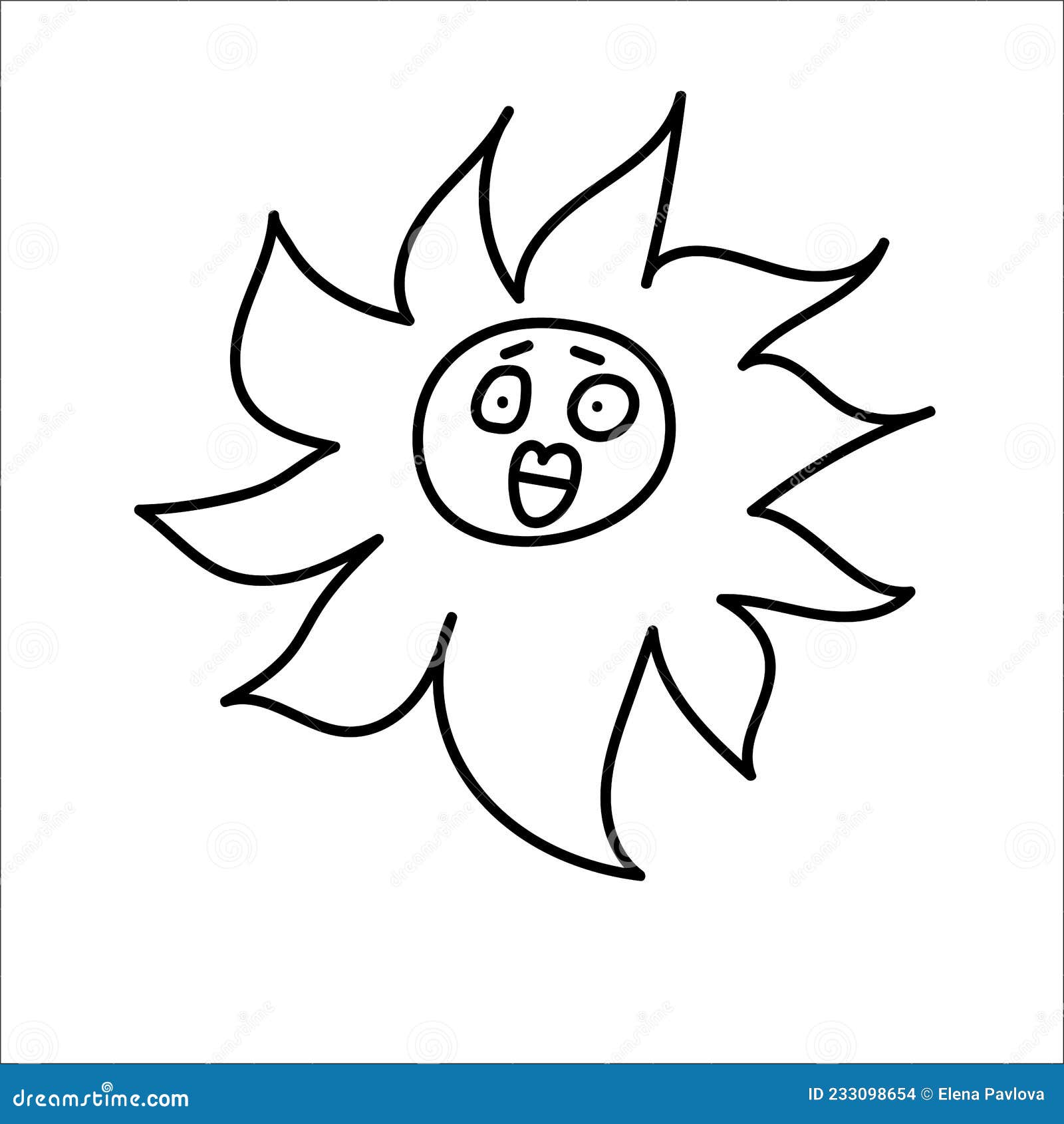 Frightened Sun Doodle Illustration. Hand Drawing Sun with Crying Face ...