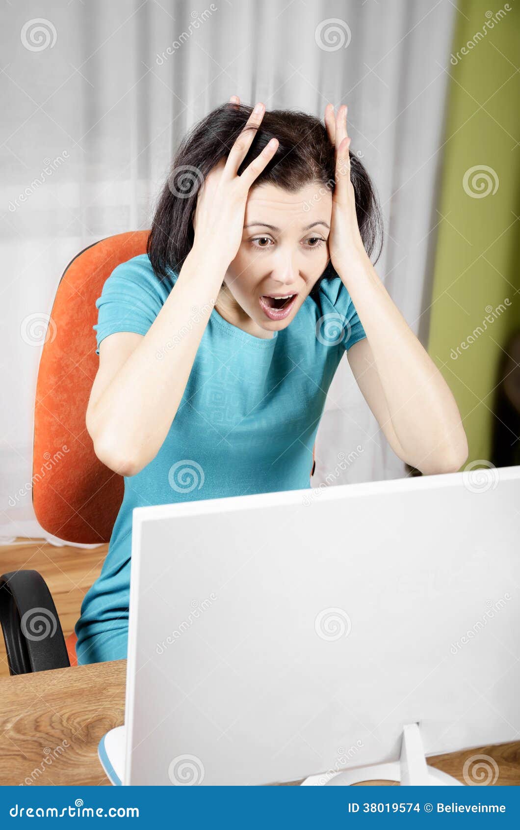 Frightened woman stock photo. Image of internet, exhausted - 38019574