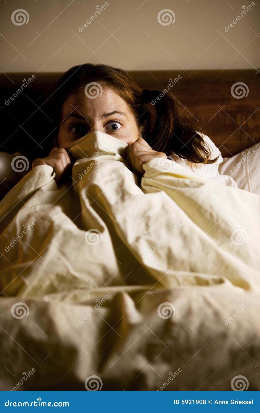 Frightened Woman in Bed stock photo. Image of woman, night - 5921908