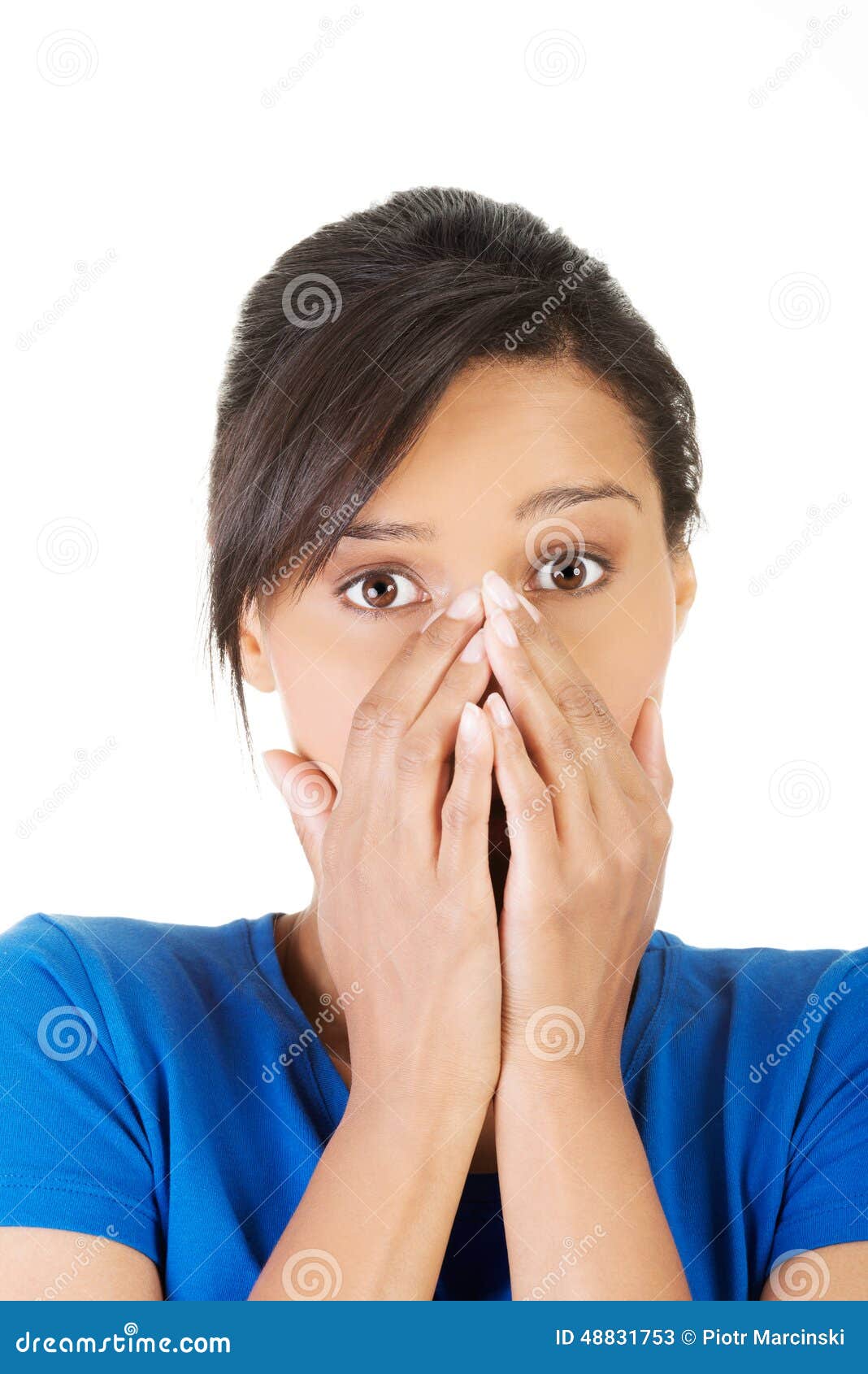 Frightened Woman Covering with Hands Her Mouth Stock Image - Image of ...