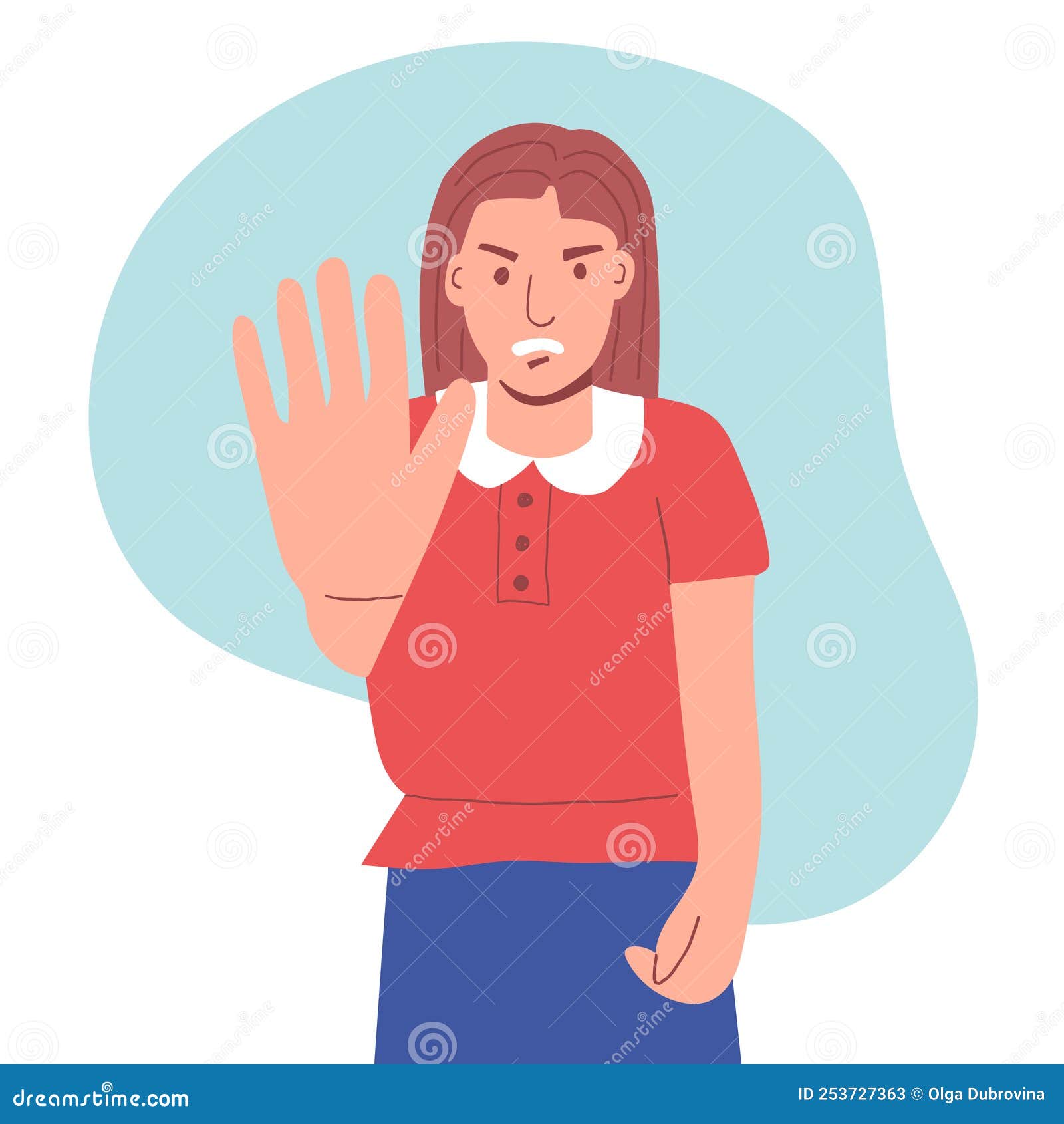A Frightened Woman Puts Her Hand Forward. Stop Gesture. Human Emotion ...