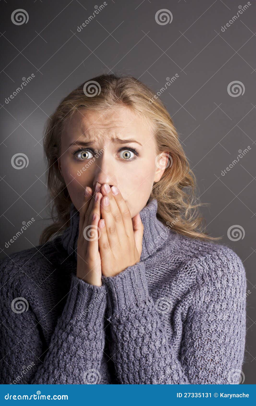 Frightened Young Woman in Studio Stock Image - Image of face ...