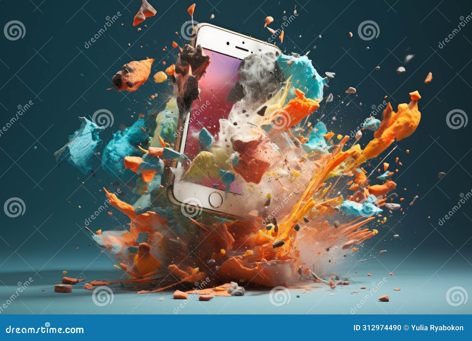 Frightening Smart Phone Exploded. Generate Ai Stock Illustration ...